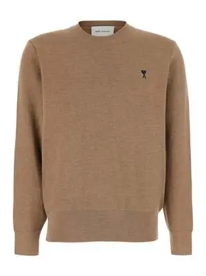 AMI Paris Crewneck Sweater With Adc Embroidered Front In Blend Wool For