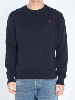 AMI Paris Crewneck Sweater With Heart Motif - Navyred