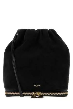 Alaïa Alaia Suede Bucket Handbag With Golden Metal Finish, 20cm X 23cm X 9cm, 33cm Shoulder Strap Black