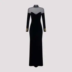 Elisabetta Franchi Long Sleeve Long Dress In Stretch Polyester