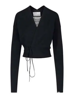 Extreme Cashmere Wrap Front Cropped Cardigan - Black