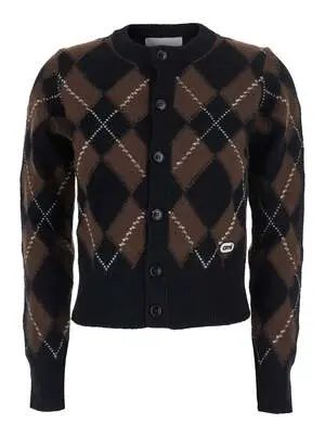 AMI Paris Round-neck Wool Cardigan With Oval Chest Patch