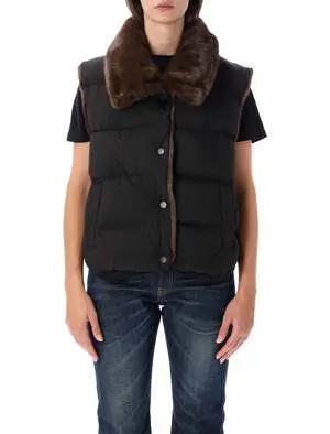 URBANCODE Faux Fur Collar Quilted Puffer Vest - Nero