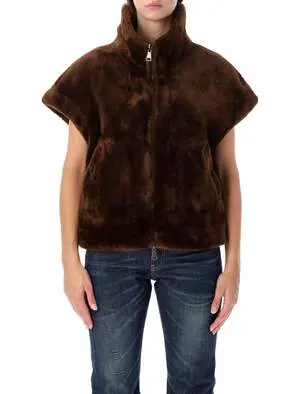 URBANCODE Faux Fur Zip-front Vest - Marrone