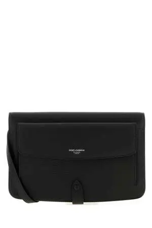Dolce & Gabbana Leather Mini Clutch Bag For With Shoulder Strap - Black
