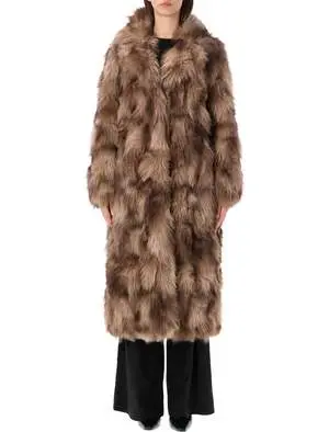 SWORD 6644 Faux Fur Long Coat - Marrone