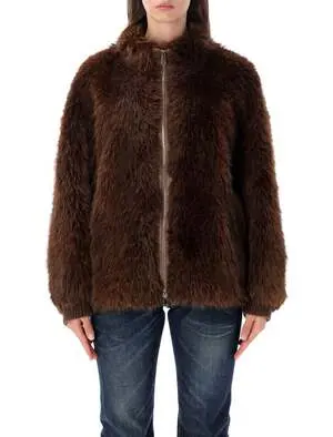 SWORD 6644 Faux Fur Zip-up Jacket - Cocoa