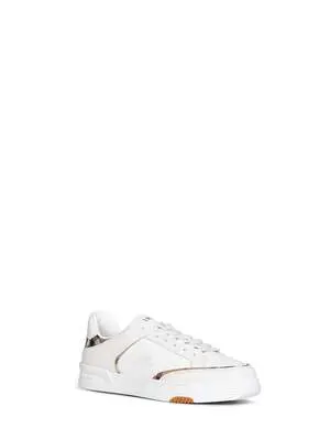 Burberry White And Archive Beige Leather And Nylon Harrow Sneakers