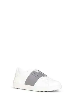 Valentino Garavani White And Dark Steel Calfskin Leather Open Sneakers - Multicolor