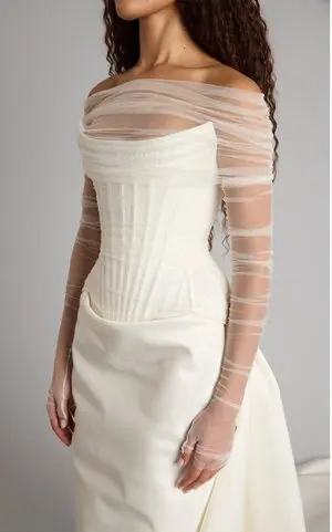 WIEDERHOEFT Off-the-shoulder Double-faced Silk-satin Corset