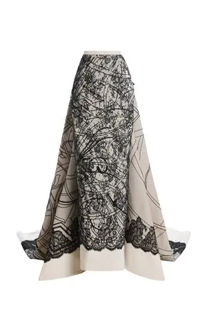 WIEDERHOEFT Train-back Chantilly Lace Maxi Skirt - Black