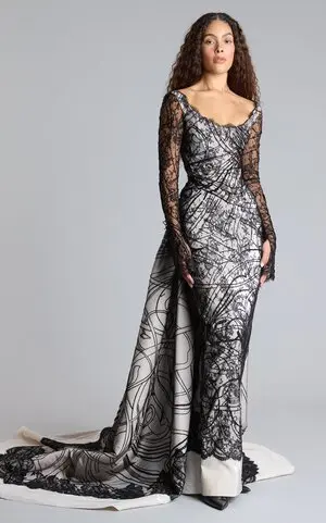 WIEDERHOEFT Train-back Chantilly Lace Maxi Skirt