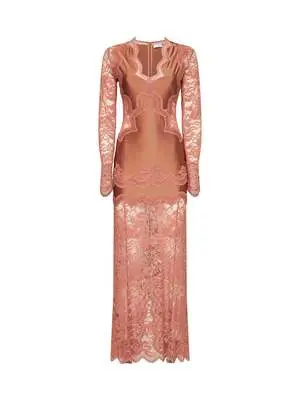Rabanne New Caramel Jersey And Lace Midi Dress - Multicolor
