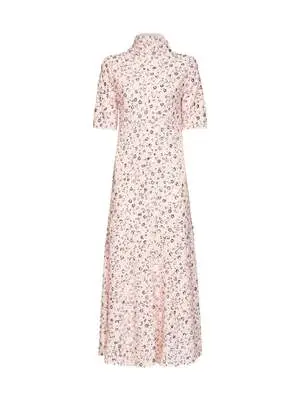 Rabanne Pink All-over Floral Embroidery Midi Dress - Multicolor