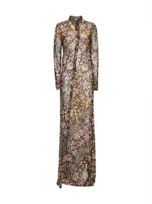 Dries Van Noten Aubergine Mini Floral Patchwork-print Jacquard Dalima Long Shirt Dress - Multicolor