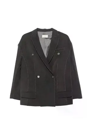 VICOLO Contrast-stitched Double-breasted Blazer - Grey