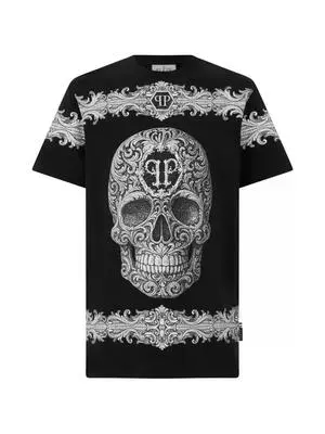 Philipp Plein Round Neck T-shirt Baroque Skull - Black