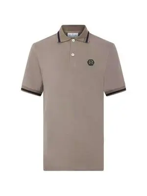 Philipp Plein Logo-plaque Tipped Polo Shirt - Neutrals