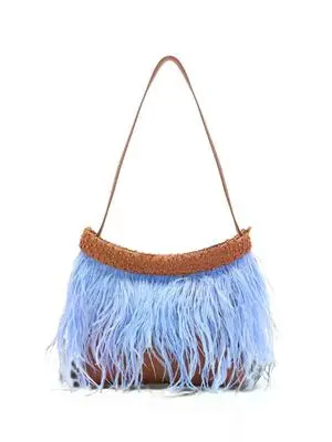 Staud Winslow Feather-trim Bead-embellished Shoulder Bag - Blue