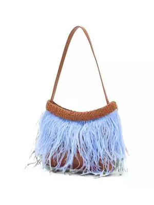 Staud Winslow Feather-trim Bead-embellished Shoulder Bag - Blue