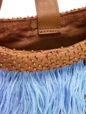Staud Winslow Feather-trim Bead-embellished Shoulder Bag - Blue