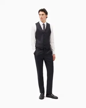 Giorgio Armani Single-breasted Pinstripe Vest In Virgin Wool And Cashmere