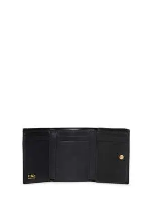 Fendi Black Grained Leather Mini Trifold Ff Wallet