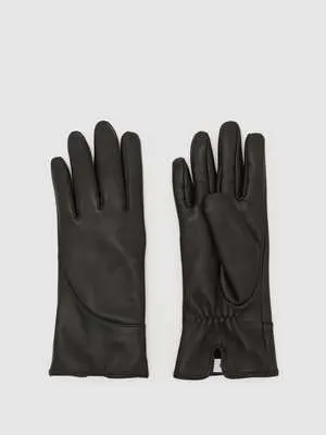REISS Georgia Leather Gloves - Black