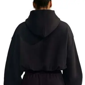 Nike Studio Fleece Medium Weight Oversized Cropped Hoodie 'total Black Sail