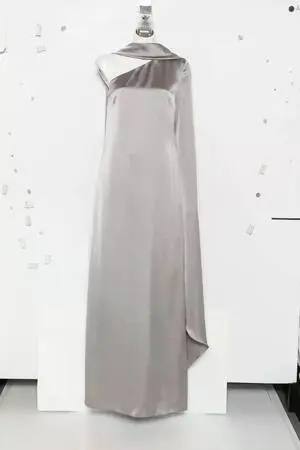 Solace London Newman One-shoulder Cape Maxi Dress - Silver