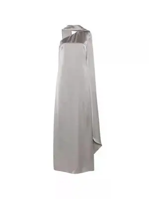 Solace London Newman One-shoulder Cape Maxi Dress - Silver