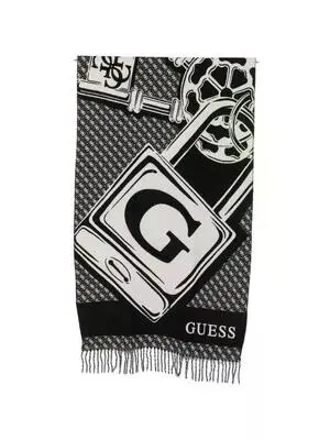 Guess Logo-print Fringed Scarf - Black