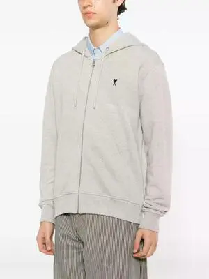 AMI Paris Logo-embroidered Hoodie - Grey