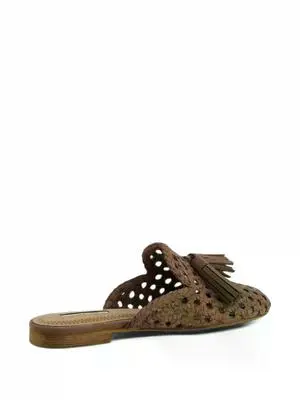 CORINA Woven Tassel-detail Mules - Brown