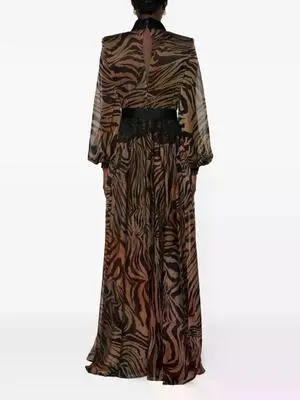 BABYLONE PARIS Zebra-print Lace-panelled Maxi Dress