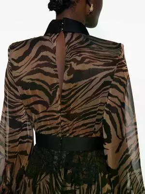 BABYLONE PARIS Zebra-print Lace-panelled Maxi Dress
