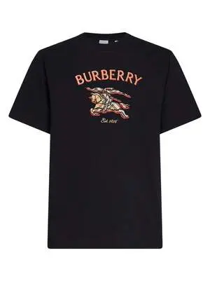 Burberry Black Cotton T-shirt With Knight Check - Multicolor