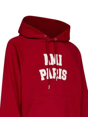 AMI Paris Red Loopback Cotton Hoodie With Embroidery - Multicolor