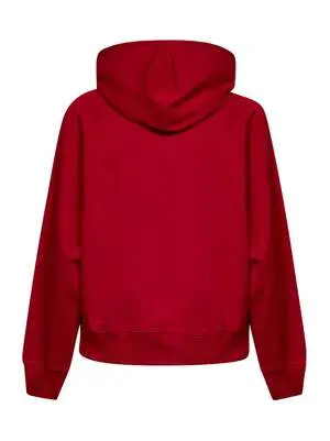 AMI Paris Red Loopback Cotton Hoodie With Embroidery - Multicolor
