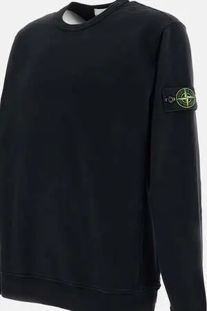 Stone Island Felpa Girocollo In Garzato Di Cotone - Nero