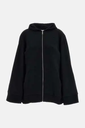 7 For All Mankind Felpa Oversize In Cotone Con Cappuccio E Zip - Nero