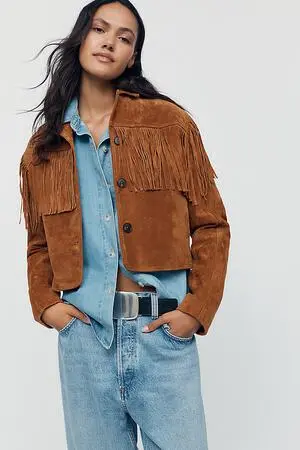Blanknyc Smoked Paprika Suede Frged Jacket