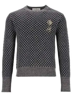VIVIENNE WESTWOOD Checkered Crewneck Sweater With Embroidery