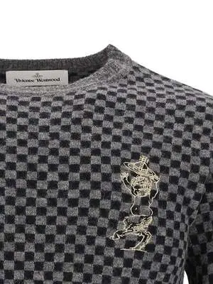 VIVIENNE WESTWOOD Checkered Crewneck Sweater With Embroidery - Gray