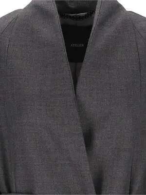 Max Mara Worsted Wool Kimono Coat - Gray