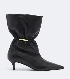 Balmain Gathered Leather Ankle Boots