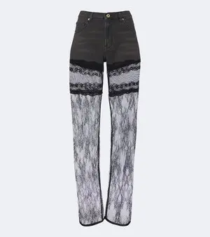 Blumarine Lace-trimmed Wide-leg Jeans - Grey