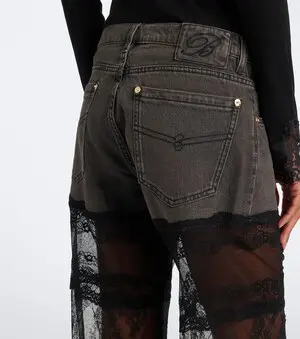 Blumarine Lace-trimmed Wide-leg Jeans