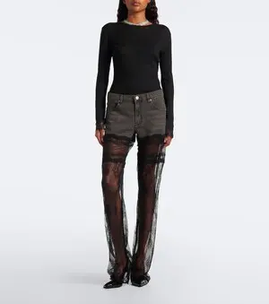 Blumarine Lace-trimmed Wide-leg Jeans