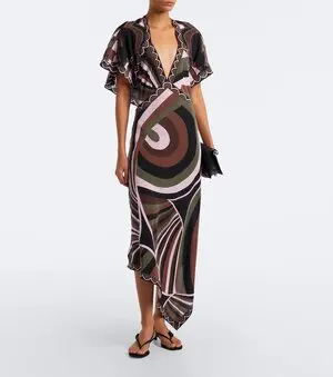 Emilio Pucci Iride Baiadera Silk Midi Dress
